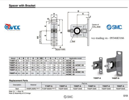Giá đỡ / Spacer with bracket Y300T-A - Công ty Cổ phần Thương mại Năng Lực Việt -VCC Trading